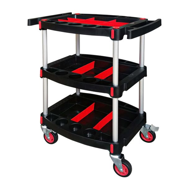 Rullebord i plast|3 dybe hylder med skillerum|49x74x92h